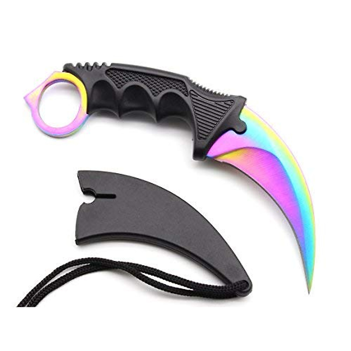 HOSANA Karambit Knife Stainless Steel Fixed Blade Tactical Knife with Sheath and Cord Nice Knife for Hunting Camping Fishing and Field Survival (Rainbow)