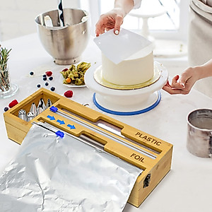 Bamboo Aluminum Foil Dispenser with Cutter, Foil and Plastic Organizer for Drawer, Plastic Wrap Dispenser with Cutter for Kitchen Drawer and Cabinet Organizer, Foil Organization and Storage Holder 1