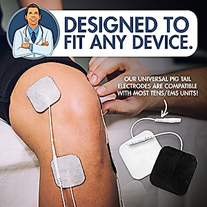 Dr. Frederick's Original 2"x2" Reusable Self-Adhesive TENS Unit Electrodes - 44 Pack - Heavy Gauge Leads - Pre-gelled for Multiple Uses - TENS - FES - NMES (2x2 Inches)