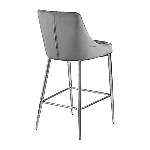Meridian Furniture Karina Collection Modern | Contemporary Velvet Upholstered Counter Stool with Polished Chrome Metal Legs and Foot Rest, Set of 2, Grey