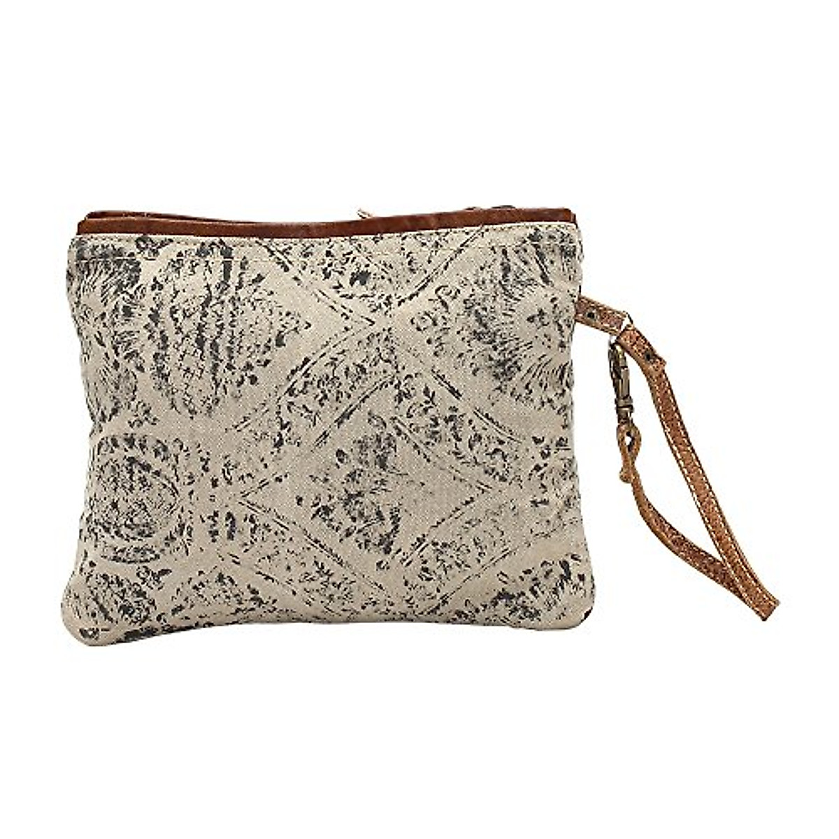 Myra Bag Floral Upcycled Canvas Wristlet Bag S-1019, Brown, Small