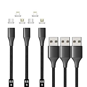 NetDot Magnetic Charging Cable, 3in1 Gen10 3 Pack (6.6ft) Max 18W Fast Charging Magnetic Phone Charger and Data Transfer Magnetic Charger for Micro USB, USB-C/Type C and I-Product