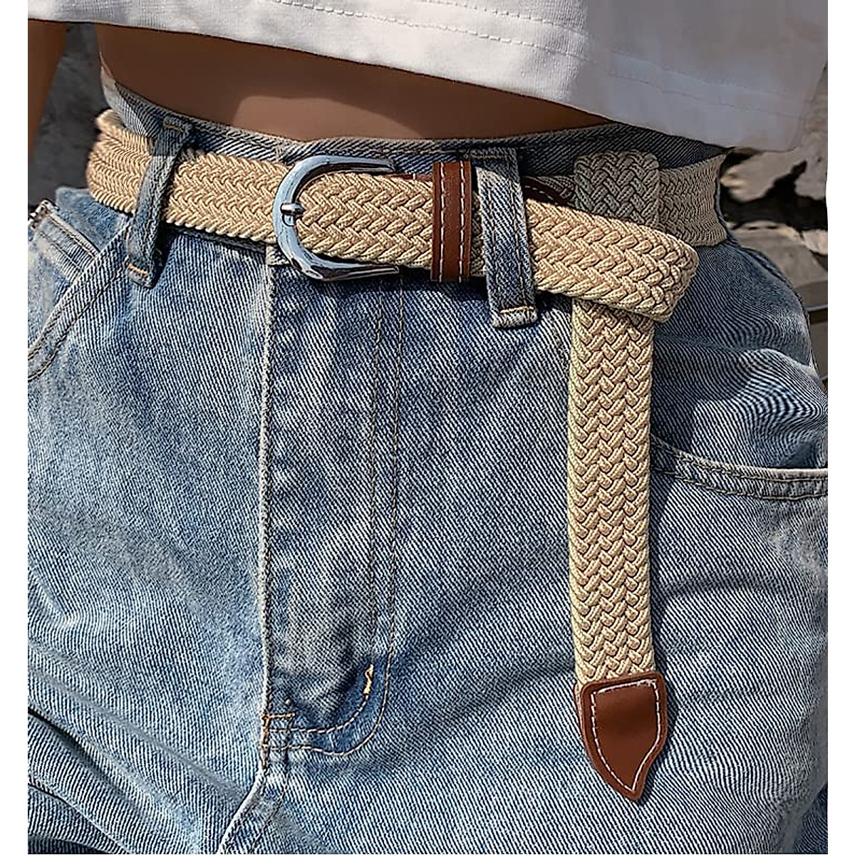 3 pcs Elastic Stretch Woven Belt with Classical Colors for Jeans Braided Belt for Golf Casual Pants (Classical Buckle)
