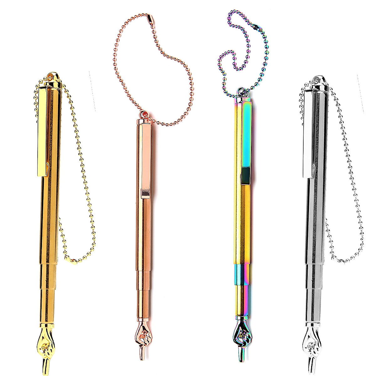 Torah Book Scalable Extendable Hand Pointer with Pocket Clip 14 CM Scalable to 27 CM Plus Steel Bead Chain Great Bar Bat Mitzvah Gift (Rose Gold)