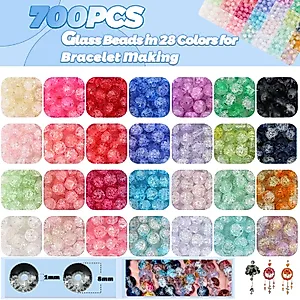 700pcs Crack Glass Beads for Jewelry Making -AIXPROBEAD 8MM Beads Bracelet Making Kit with Crystals, Charms, and Friendship Bracelet Beads - Jewelry Making Supplies for Adults and Girls