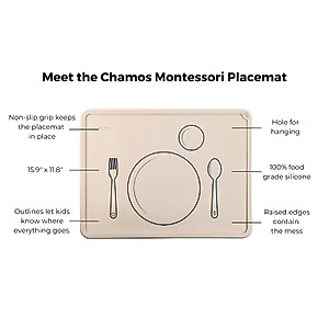 CHAMOS Silicone Placemats for Toddlers and Kids - Montessori Placemat - Non-Slip (Sage & Beige)