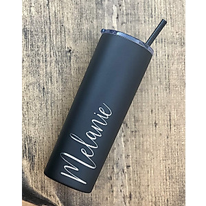Birsppy 20oz Stainless Steel Skinny Tumbler- Laser Engraved- Personalized Tumbler- Straw and Lid Included- Vacuum Insulated- Teacher Gift- Mother's Day- Bride Gift- Handheld Tumbler- Girls Trip