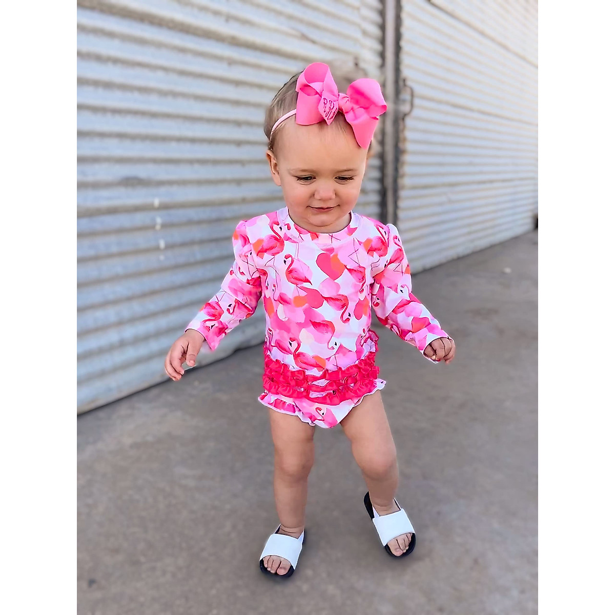 ADUKIDE 18-24 Months Baby Swimsuits Girls Toddler Rash Guard Bathing Suit Pink Baby Long Sleeve One Piece Swimwear with Zipper