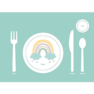 SharkBliss Montessori Placemat, Table Place Setting Etiquette Educational Placemat Set of 4 Rainbow Themed Montessori Placemat for Toddler Kid Children Baby Preschool Homeschool Dining Table Manners
