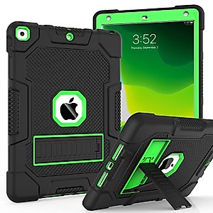 TIMISM 3-Layer Protective Case for iPad 9th/8th/7th Generation 10.2 Inch (2021-2019) | Built-in Kickstand, Military-Grade Drop Protection, Eye-Friendly Green Cover & Enhanced Grip, Black+Green