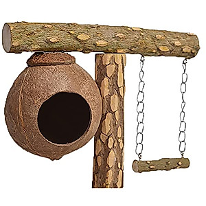 MKubwaa Bird Playstand Platform for Cockatiels, Parrots Playground Stand Perches, Outside Birdcage Playpen Stand with Swing and Ladder, Natural Wood Tabletop Exercise Playgym for Parakeets, Cockatoo