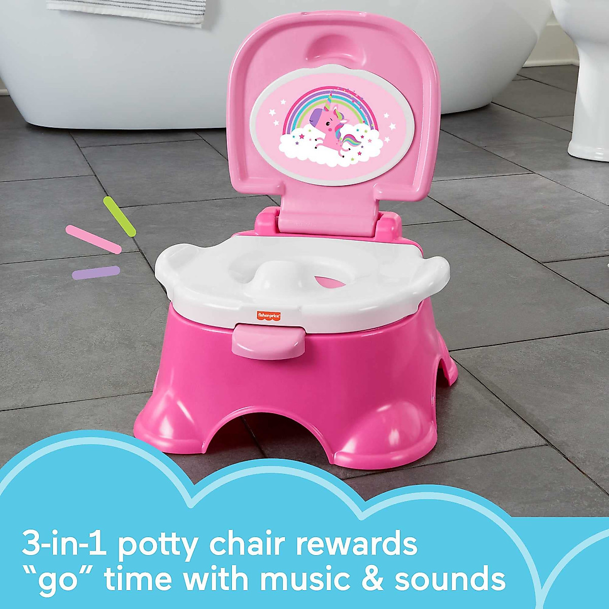 Fisher-Price 3-in-1 Unicorn Tunes Potty Training Toilet Ring and Step Stool for Toddlers