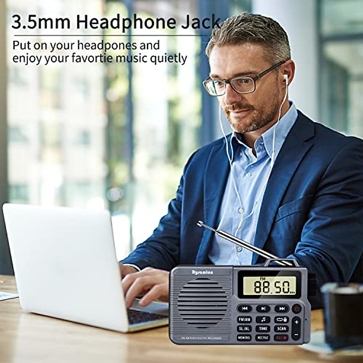 Portable AM/FM Radio, Small Pocket Radio with Bluetooth, Bass Speaker, Support Micro SD Card and Record, Long Battery Life, Alarm and Sleep Function