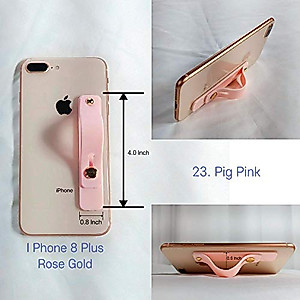 Universal Finger Strap for All Mobile Phones - PU, TPU Stretch Grip Finger Holder Bracket with Stand Compatible with Self-Adhesive with All Smartphones - 23 Colors (Black)