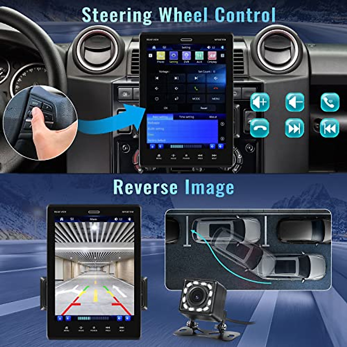 Single Din Car Stereo with Apple Carplay Android Auto,9.5 Inch Capacitive Rotatable Touch Screen Car Radio with Mirror Link,Bluetooth,FM Radio,Car Multimedia Player Support AUX/USB/TF+Backup Camera