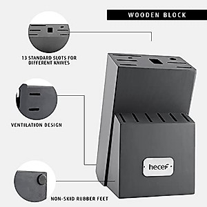 hecef Kitchen Knife Block Set, 14 Pieces Knife Set with Wooden Block & Sharpener Steel & All-purpose Scissors, High Carbon Stainless Steel Cutlery Set, Mothers Day Gift Housewarming Birthday (Pink)