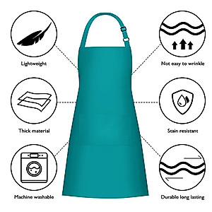 Jubatus 2 Pack 100% Cotton Aprons with 2 Pockets Cooking Chef Kitchen Adjustable Bib Apron for Women Men, Teal Green