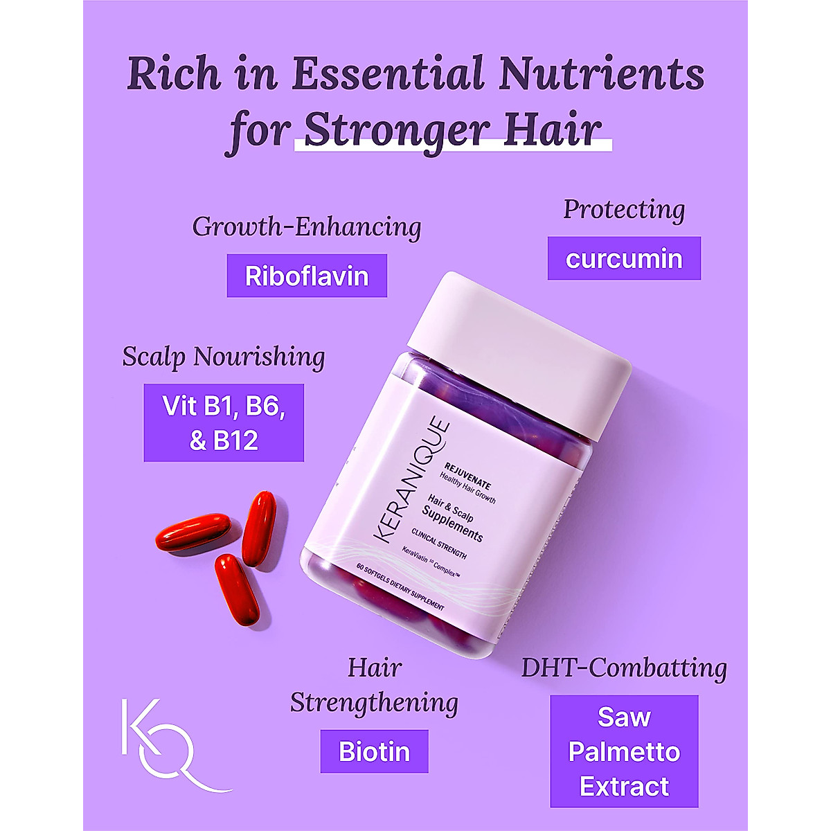 Keranique Hair & Scalp Supplements - Promote Strength and Growth Best for Thinning Nourish Your with Biotin, Vitamin B, More Vital Nutrients Keraviatin