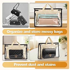 COSBAY 5 Pack Dust Bags for Handbags, Purse Dust Bags for Storage, Clear Anti-dust Purse Storage Bags with Zipper and Handle, Hanging Handbags Dust Cover for Closet Hanging Storage(X-Large)