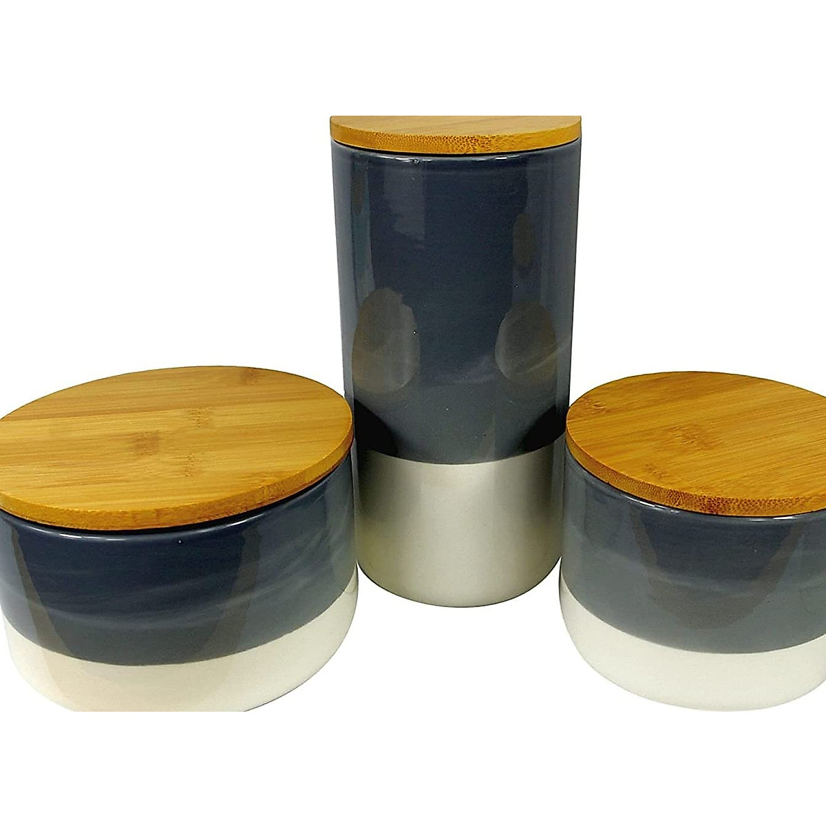 Leaf Ceramic Storage Jars Kitchen Canisters with Lids, Mixed Materials, Grey, 12cm/14.5cm/20cm