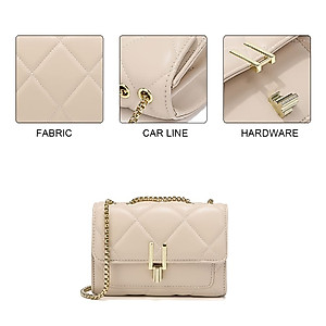 NW Crossbody Bags for Women Quilted Shoulder Purses and Handbags Lattice Texture with Chain Strap (Beige)