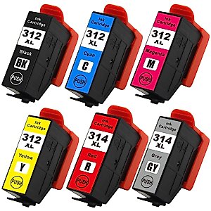 HLPRINT 312XL 314XL Ink Cartridges Remanufactured for Expression Photo HD XP-15000 Wide Format Printer(6-Pack)