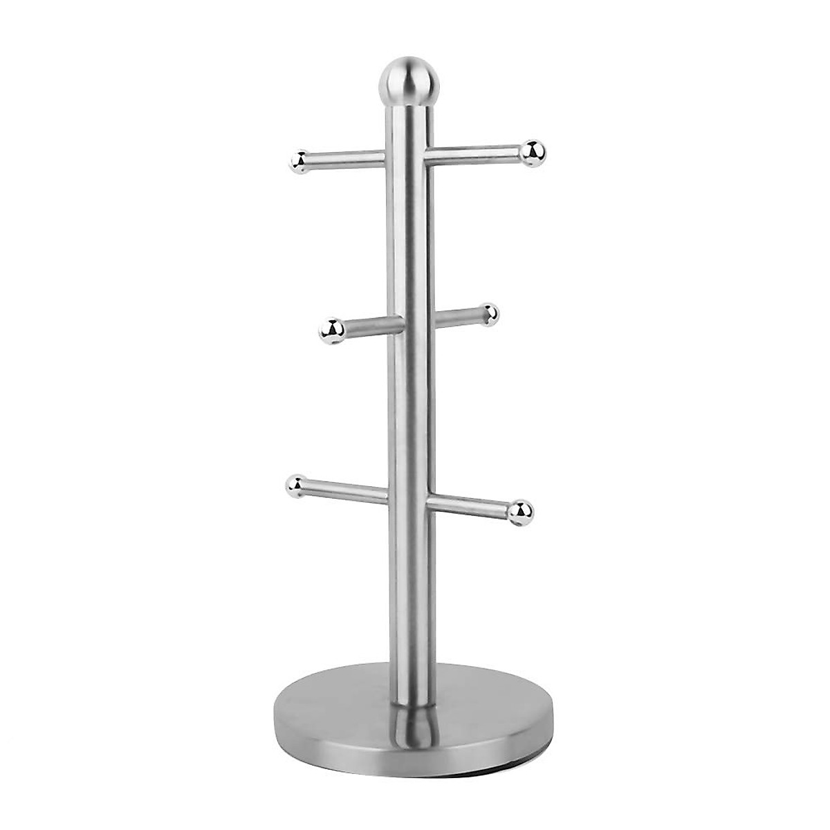 Natudeco Coffee Mug Tree Stainless Steel Cup Holder Mug Tree Stand Cup Display Rack Cup Organizer with 3 Branches Coffee Accessories for Kitchen and Bar