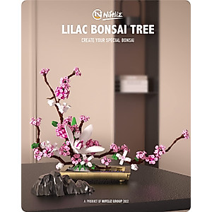 Nifeliz Lilac Bonsai Tree Toy Building Kit and Display Model, Unique Home Flower Bouquet Décor Ideas, A Creative and Relaxing Bonsai Tree Building Project for Adults, Botanical Collection(974 Pieces)