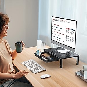 Zimilar Monitor Stand Riser with Drawer - 3 Height Adjustable Monitor Stand with Unique Star Mesh, Metal Monitor Riser for Computer Laptop Notebook Printer