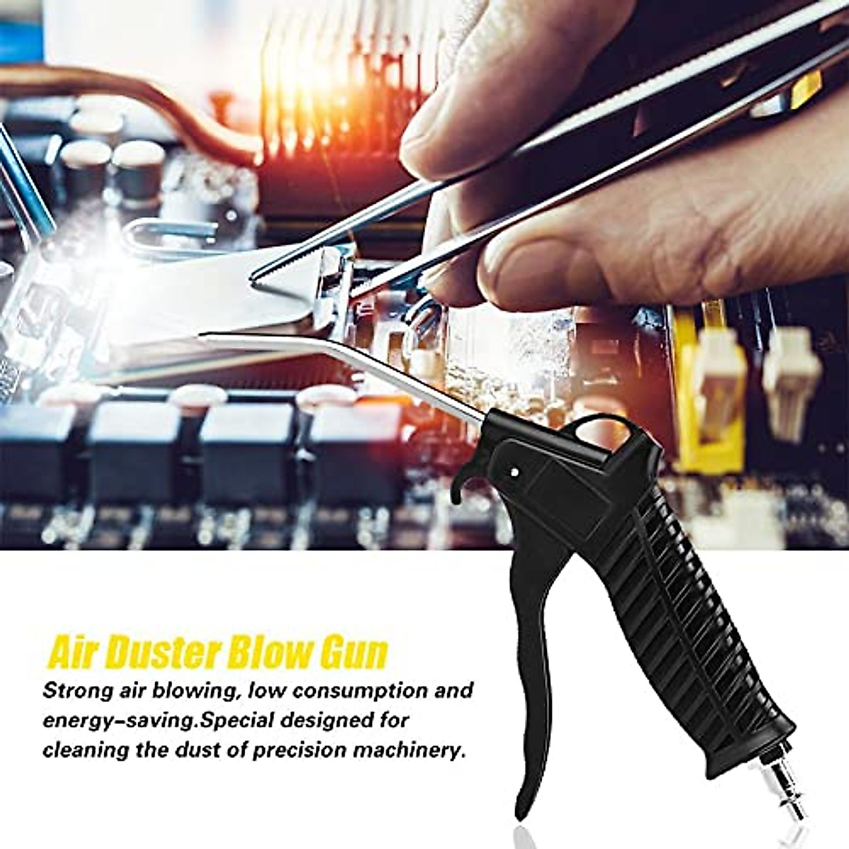 Air Blow Gun Kit Air Duster Cleaning Nozzle Blow Spray Tool Kit with 5 Meter Long Coil PU Air Hose,5×8mm(Black)