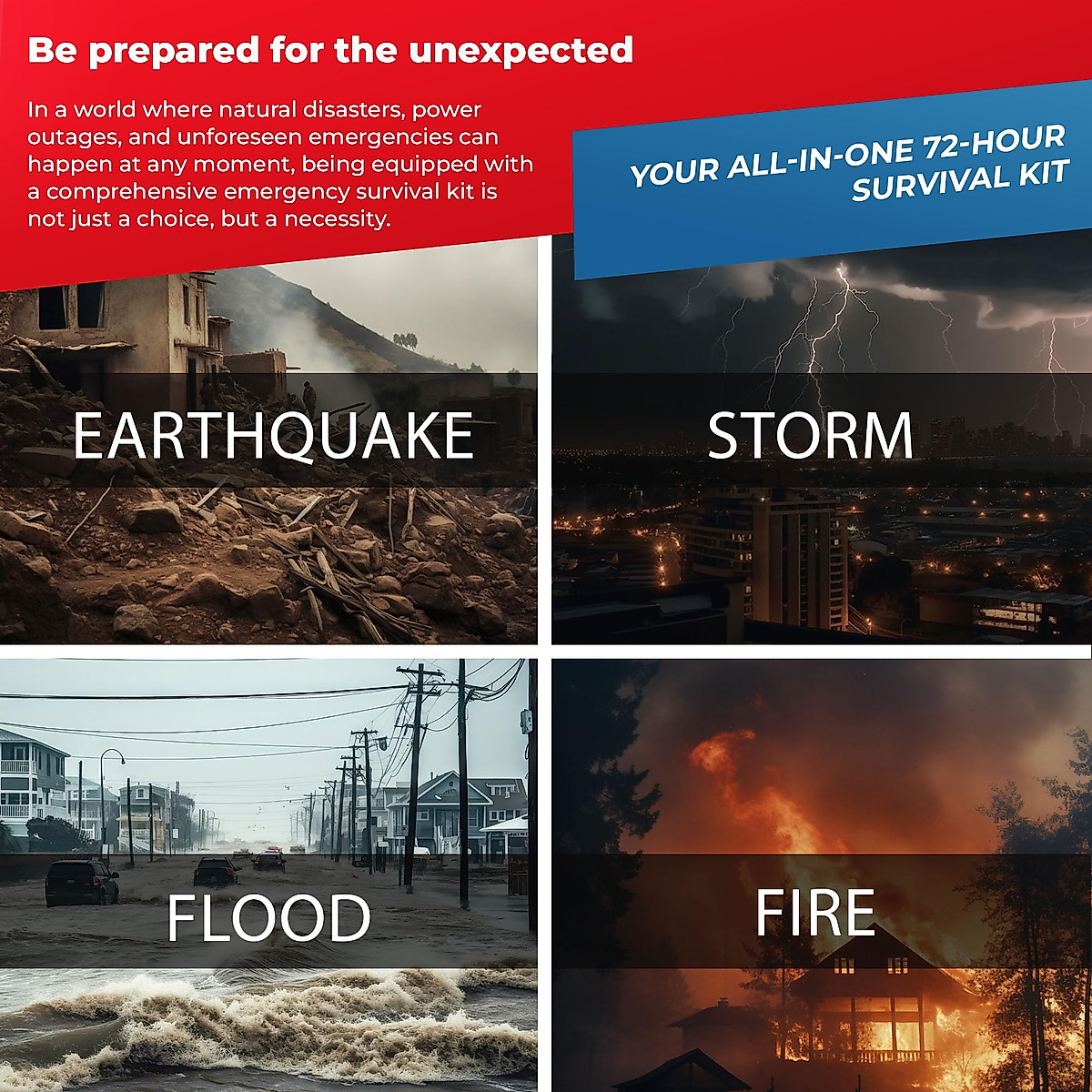 First My Family 4-Person Emergency Survival Kit with LifeStraw Water Filter - Disaster Preparedness Backpack with Hurricane and Earthquake Supplies, 72 Hour Survival Gear