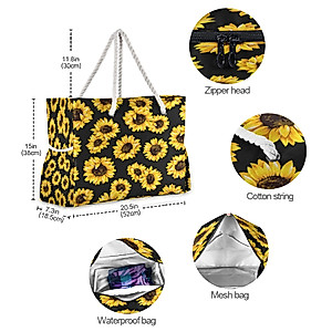 ALAZA Sunflower Blossom Floral Flower Tote Bag Beach Large Bag Rope Handles for Shopping Groceries Travel OutdoorsPattern267802802