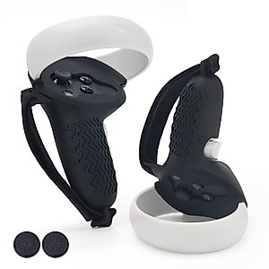 Controller Grips Cover for Oculus/Meta Quest 2, Pletpet Anti-Throw Handle Cover with Adjustable Straps for Oculus Quest 2 Accessories Black Silicone Soft Handle Protective Sleeve (FOR Oculus Quest 2)