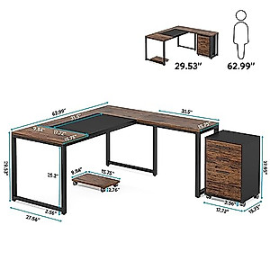 Tribesigns 63" L-Shaped Computer Desk with Mobile File Cabinet, Large Executive Office Desk with 3-Drawer Vertical Filing Cabinet, Business Furniture Sets for Home Office