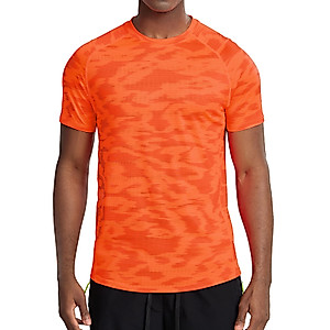 Workout Shirts Men Quick Dry-Short Sleeve Running Gym Shirt Athletic Fit Moisture Wicking Tees(Neon Orange,M)