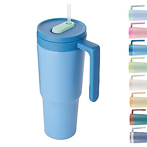Fijinhom 40 oz Tumbler with Handle and Straw, Triple Layer Insulated Stainless Steel Water Bottle with Infuser, Travel Tumbler Fit Most Cupholder, Gifts for Women & Men, Blue
