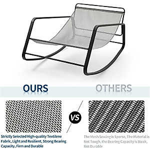 WQSLHX Oversized Patio Rocking Chair with Cushion, Indoor Metal Lounge Rocker Chair, Outdoor Lazy Chair for Front Porch, Garden, Backyard, Lawn, Gray