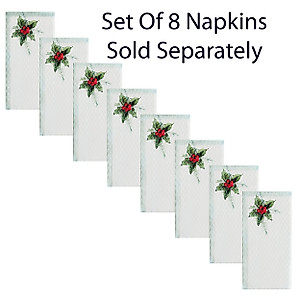 Lintex Holly Bough Stonewashed Border Traditional Christmas Tablecloth, Poinsettia and Holly Sprig Sage, Bordered Xmas Holiday Easy Care Fabric Tablecloth, 60 Inch x 102 Inch Oblong/Rectangle