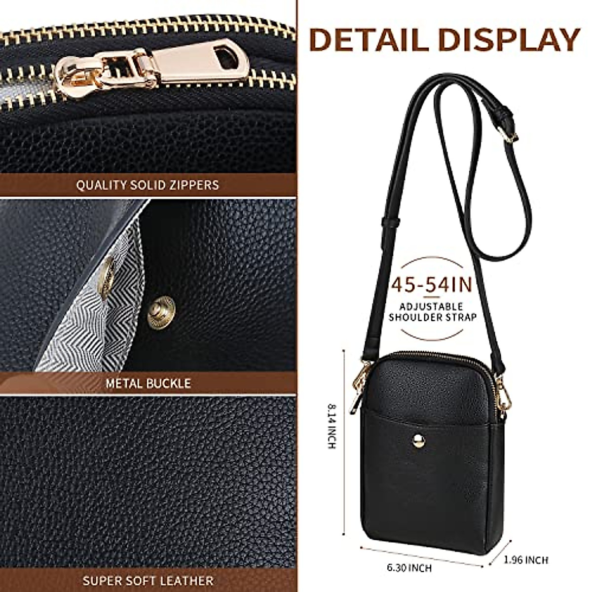 Crossbody Bag for Women Multi Pocket Shoulder Bag Leather Mobile Phone Bag Small Cross Body Purse with Adjustable Shoulder Strap Mobile Bag for Women