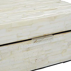 Deco 79 Mother of Pearl Handmade Box with Hinged Lid, Set of 2 12", 8"W, White