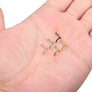 Ruifan 5PCS 18G Mix Color 316L Surgical Steel Nose Screw Studs Rings Curved Piercing Jewelry with 1.5mm Flat