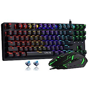Mechanical Gaming Keyboard and Mouse Combo-CHONCHOW TKL 87 Keys Blue Switche RGB Rainbow Backlit Keyboard 3200DPI Mice with 6 Button Value Combo for PS4 Xbox Laptop Windows PC Gamer