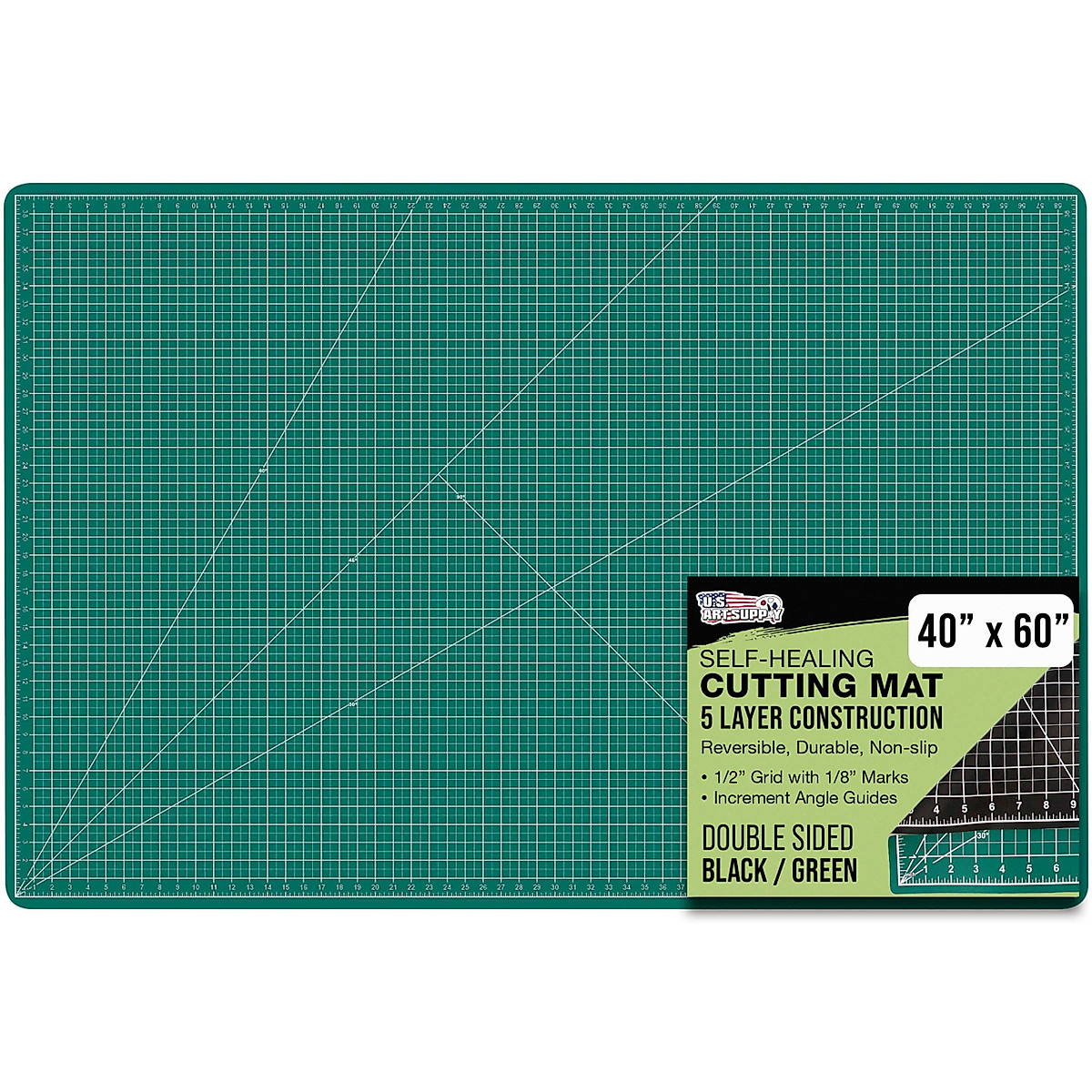 U.S. Art Supply 40" x 60" Green/Black Professional Self Healing 5-Ply Double Sided Durable Non-Slip Cutting Mat Great for Scrapbooking, Quilting, Sewing and all Arts & Crafts Projects