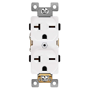 ENERLITES Duplex Receptacle, 20 Amp Electrical Wall Outlet, Industrial Grade, 2-Pole, 3-Wire, 20A 250V, UL Listed, 62081-W, White