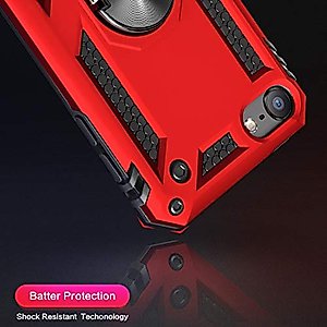 iPod Touch 7 Case, iPod Touch 6 Case with Car Mount,IDweel Hybrid Rugged Shockproof Protective Cover with Built-in Kickstand for iPod Touch 5 6 7th Generation, Red