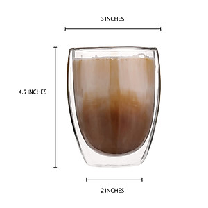 LEMONSODA Double Wall Large Glass Coffee Mugs Cups (12oz 350ml) Insulated Thermal Mugs Glasses For Tea, Coffee, Latte, Cappucino, Cafe, Milk | Hot and Cold beverages | Set of 4