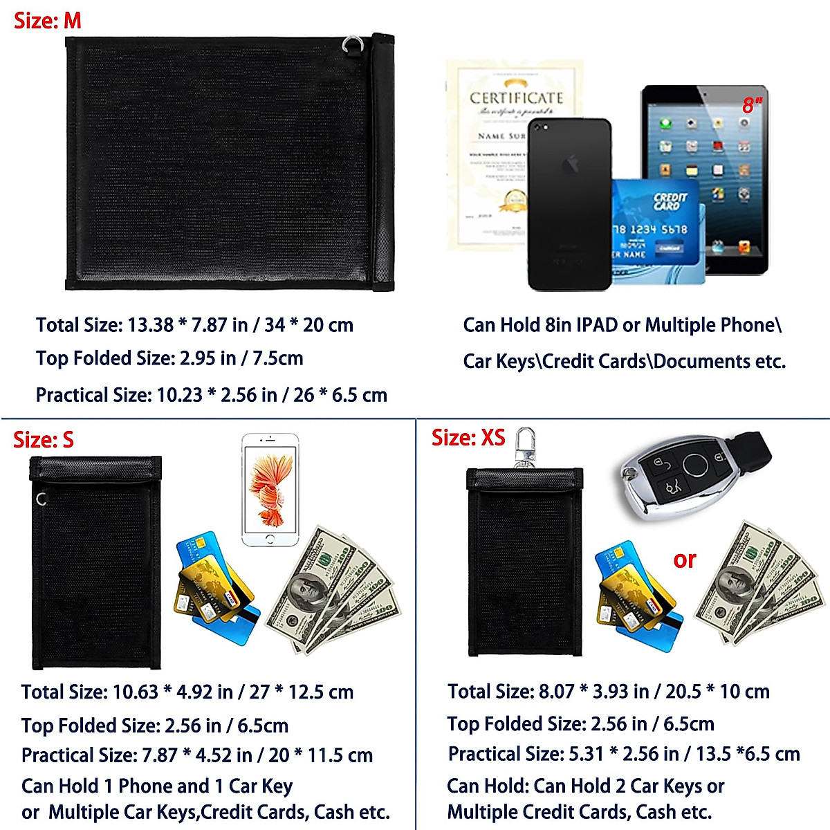 AtfArt Faraday Bag for Car Keys Fob Protector Faraday Bags Fireproof Waterproof Document Bag for IPAD RFID Signal Blocking Bag for Anti-Hacking NFC/WiFi/GPS/Important Documents(M - 13.38 * 7.87in)