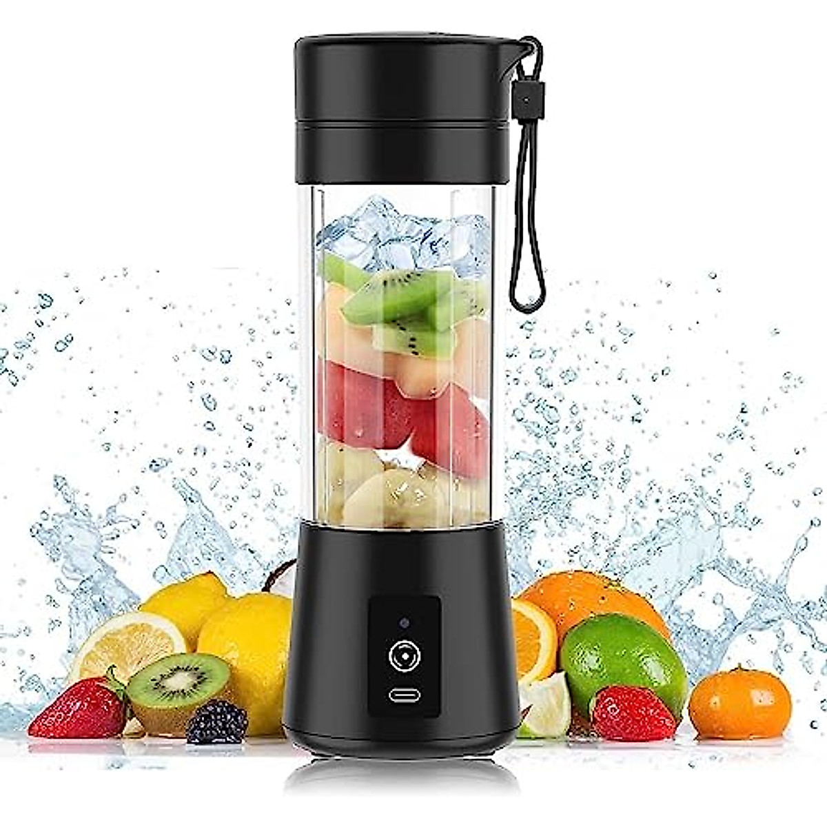 Portable Blender, Blender for Shakes and Smoothies, Personal Blender, Mini Shakes Juicer Cup 380ml USB Rechargeable with 6 Stainless Steel Blades for Kitchen,Sport and Travel, Black