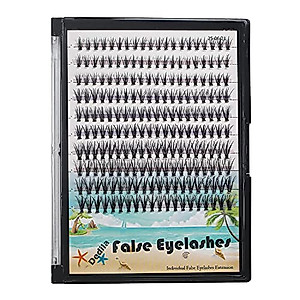 Dedila 200Pcs Handmade Individual False Eyelashes Thickness 0.07mm D Curl Mixed 10-12-14mm /11-13-15mm/12-14-16mm/16-18-20mm 3D Volume Cluster Eye Lashes Etensions (10-12-14mm)