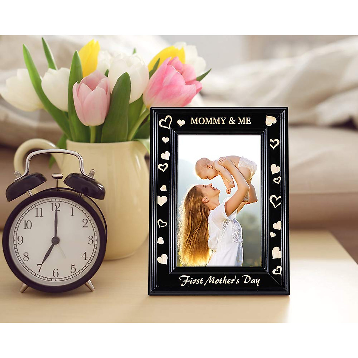 Hohomark First Mothers Day Picture Frames for Mom from Baby, Mommy and Me 1st Mothers Day Photo Frames, 6"x8", Black Wood Frame, Holds 3.5"x5.5" Photo